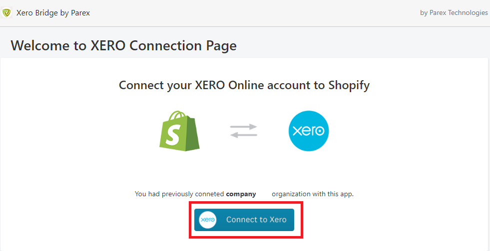 Parex Bridge - Connecting Xero Bridge to new Xero company - Xero Bridge app