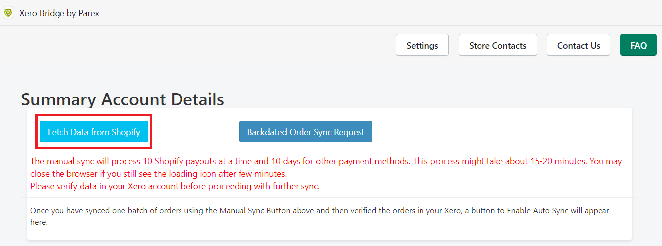 Parex Bridge - Setup process for summary invoice - Xero Bridge app
