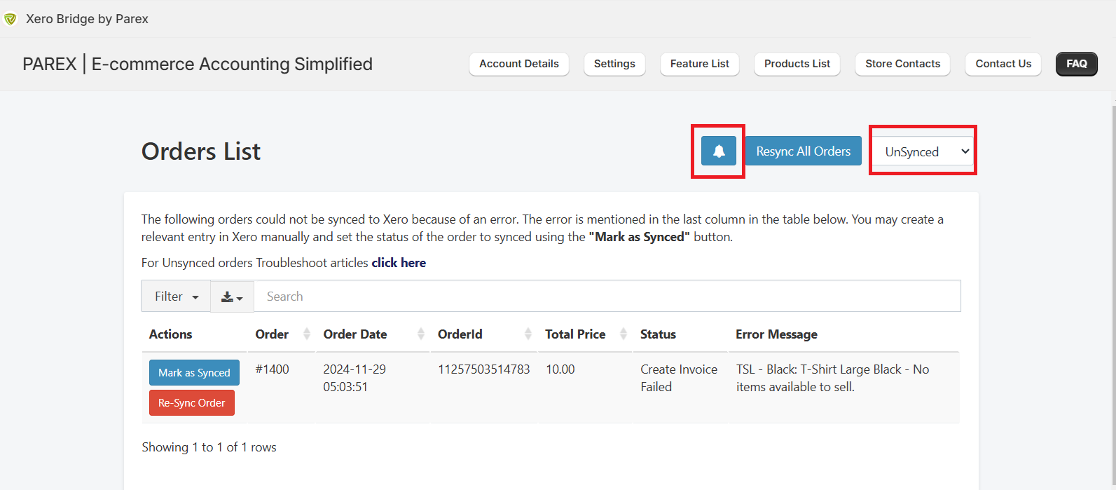 Parex Bridge - Feature to send email notification of unsynced orders ...